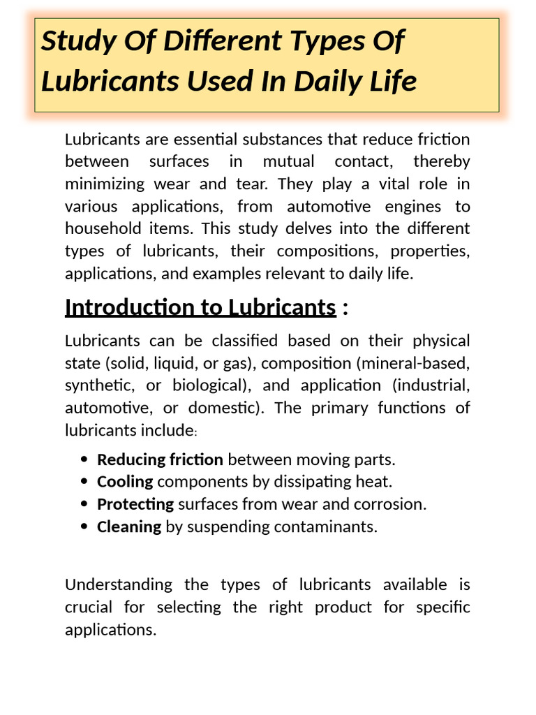 Types and Uses of Lubricants | PDF | Lubricant | Friction