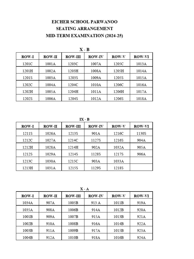 Seating Plan (Ix-Xii) MT-2024-25 | PDF