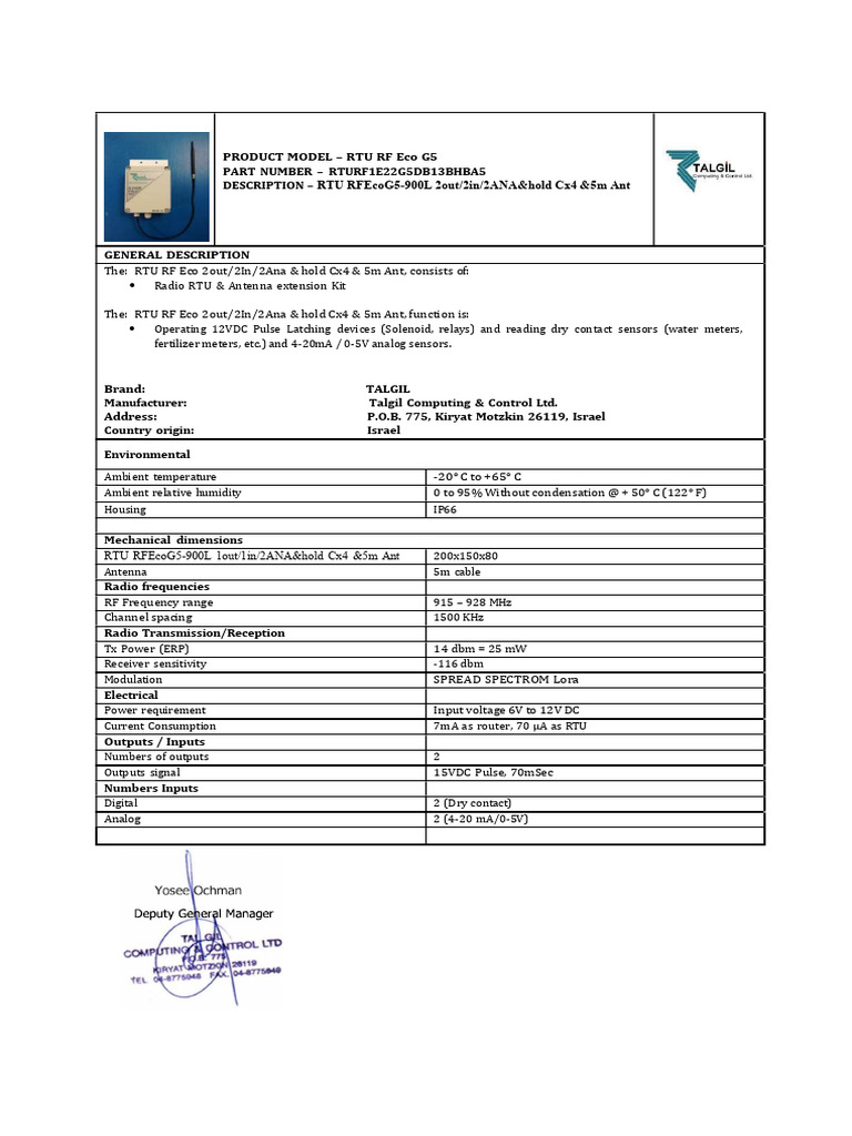 Datasheet Rtu RF Eco 2-2 G5 | PDF