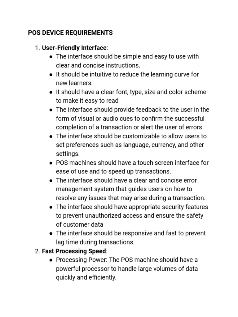 POS DEVICE REQUIREMENTS | PDF | Point Of Sale | User Interface