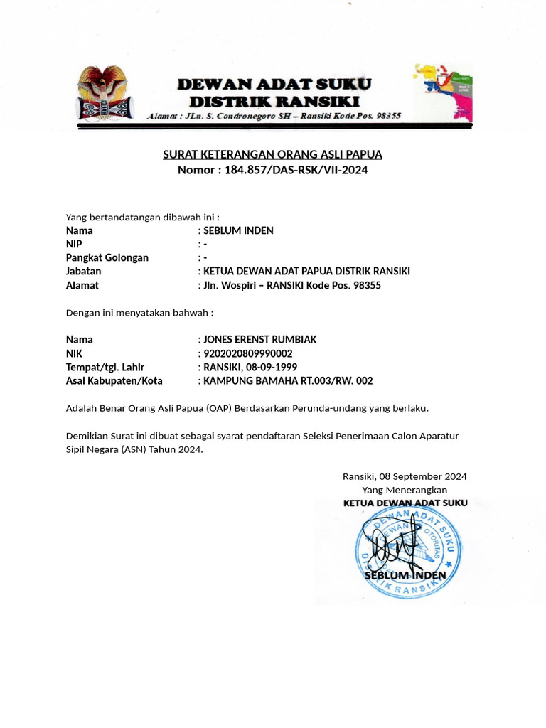 Surat Keterangan OAP | PDF