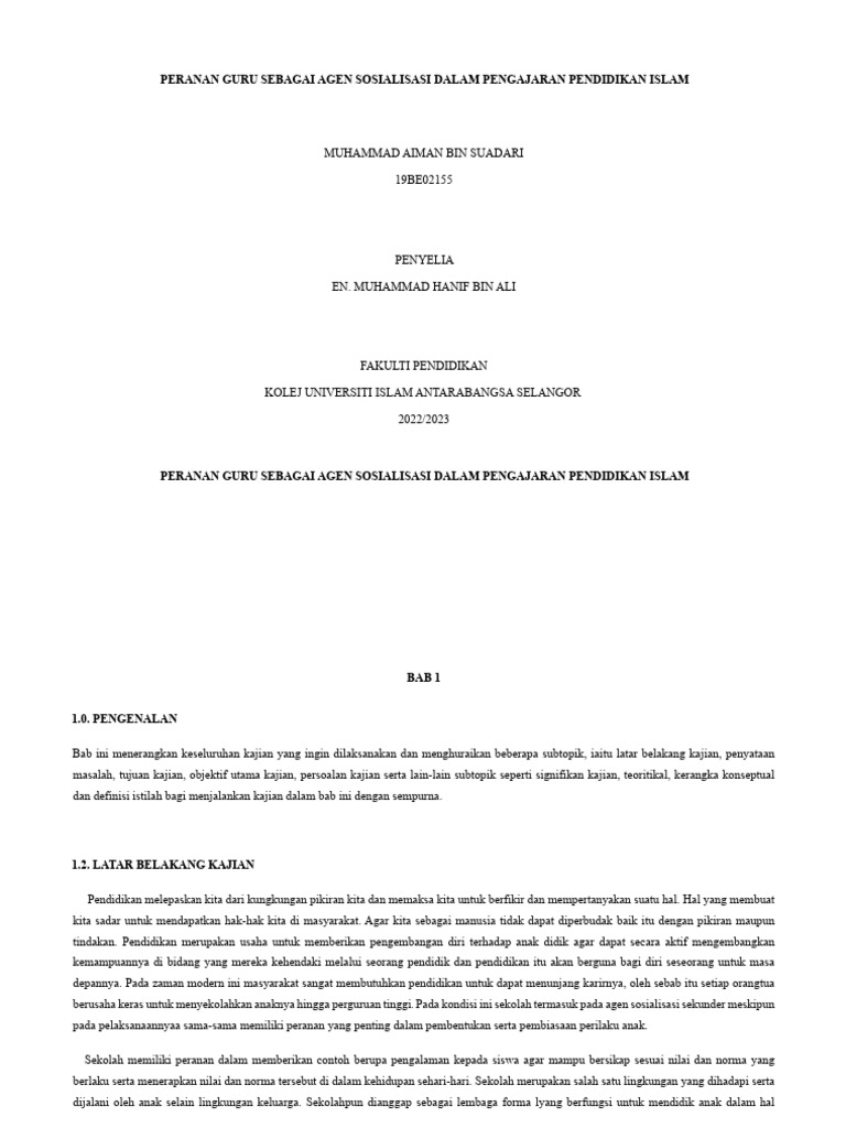 Thesis Bab 1-5 (19be02155-Muhammad Aiman Bin Suadari)(Ustaz Hanif) | PDF