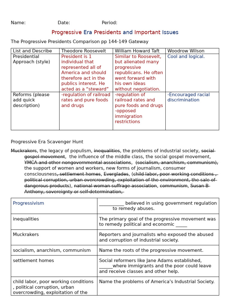 Progressive Era Presidents fin | PDF | Progressivism In The United ...
