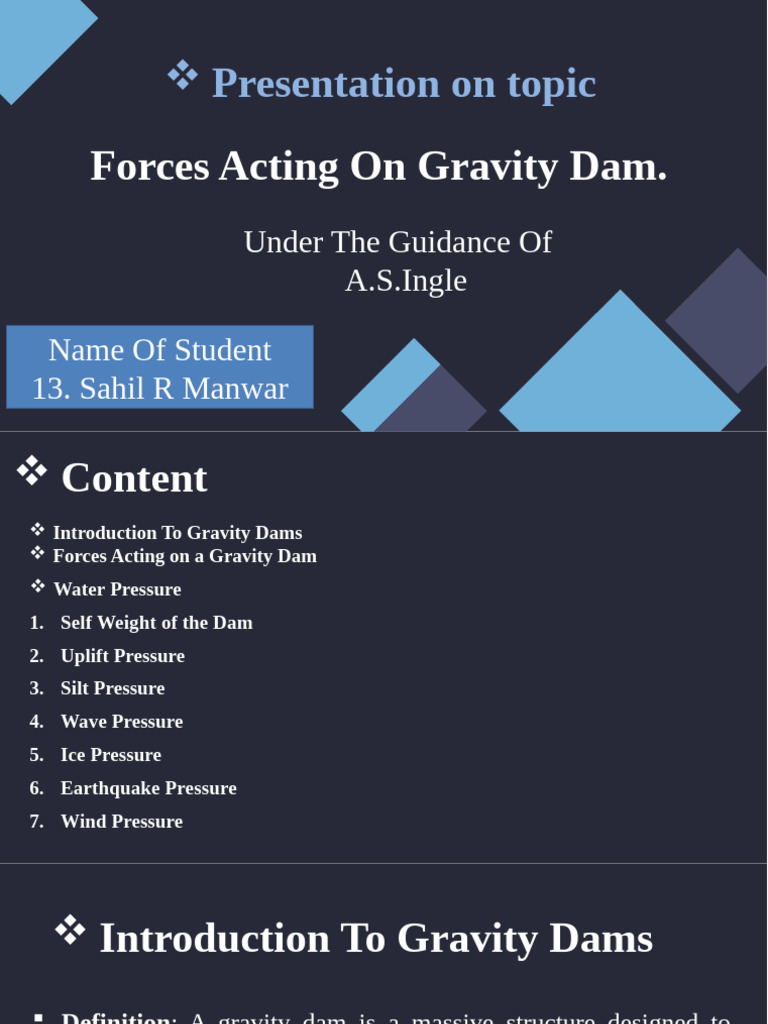 Forces on Gravity Dams | PDF | Dam | Pressure
