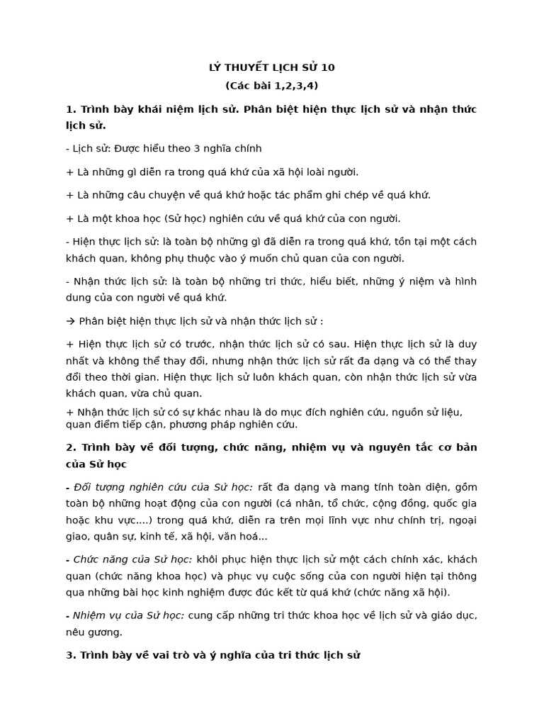Lý Thuyết Lịch Sử 10-GK1 | PDF