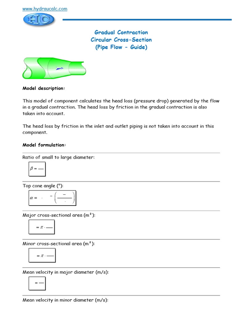 Gradual Contraction Circular Cross Section Pipe Flow Guide Nov 2018 ...