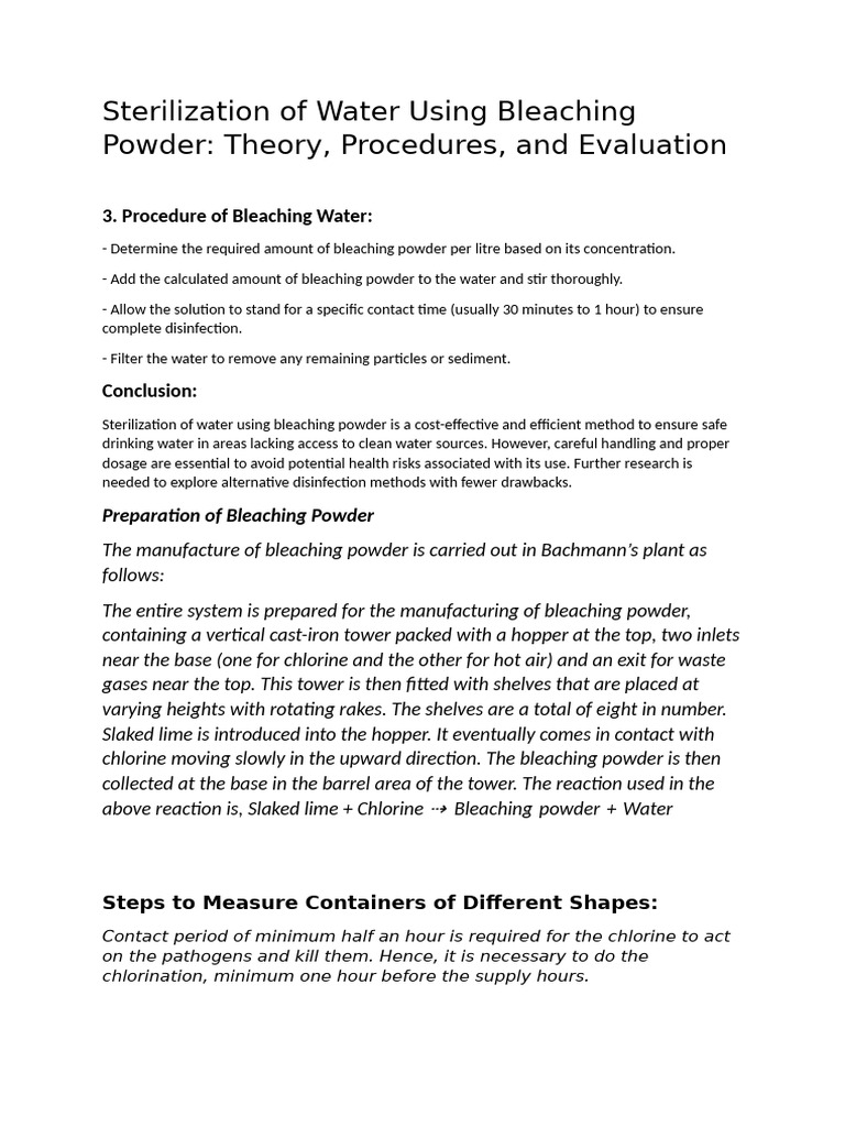 Chem Project Class 12 Sterilization of Water | PDF | Bleach | Water