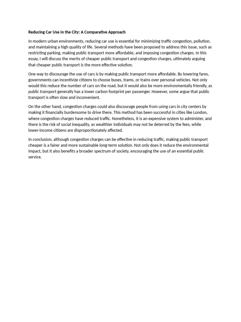 Reducing Car Use in The City | PDF