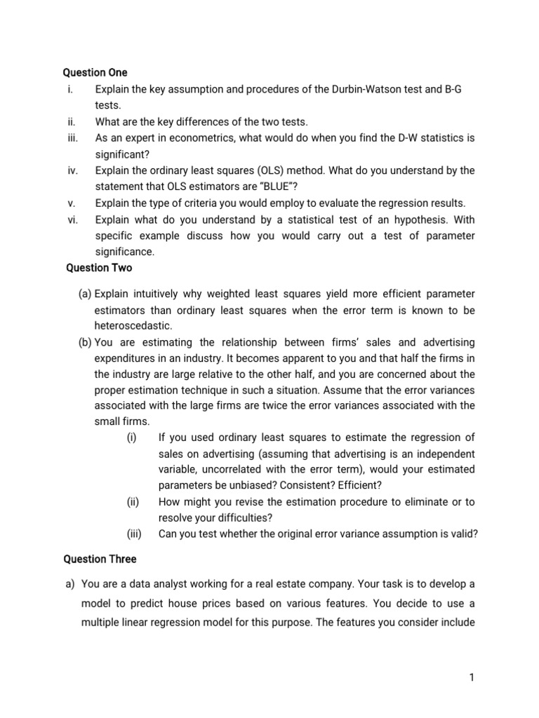Econometrics - Review Questions | PDF | Ordinary Least Squares | Regression Analysis