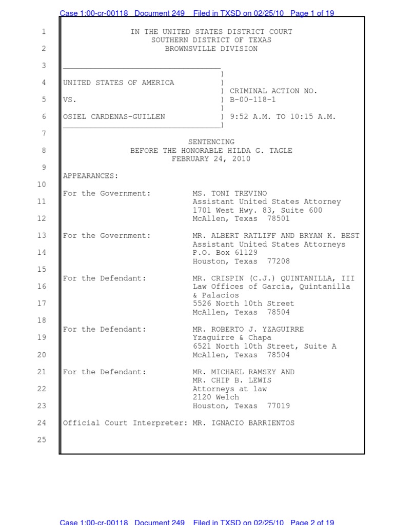 Osiel Cardenas - Sentencing Transcript | PDF | United States Federal ...