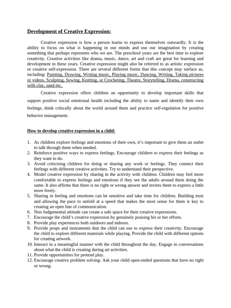 Creative Expression Notes | PDF | Creativity | Feeling