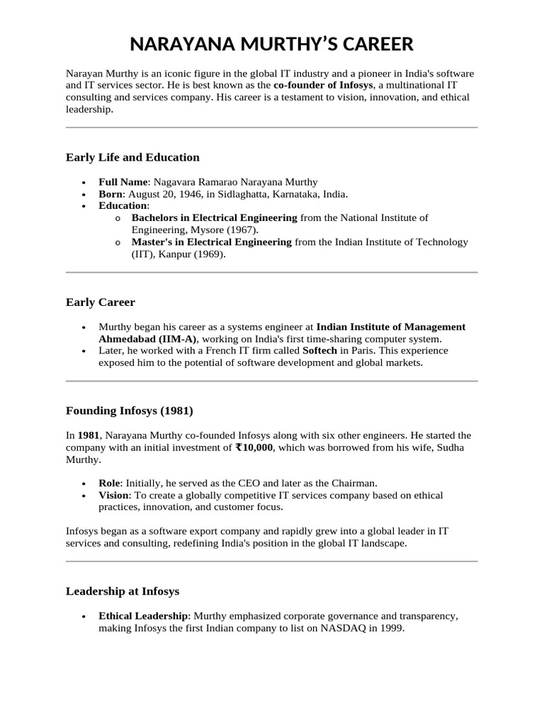 Narayan Murthy CAREER | PDF | Economies