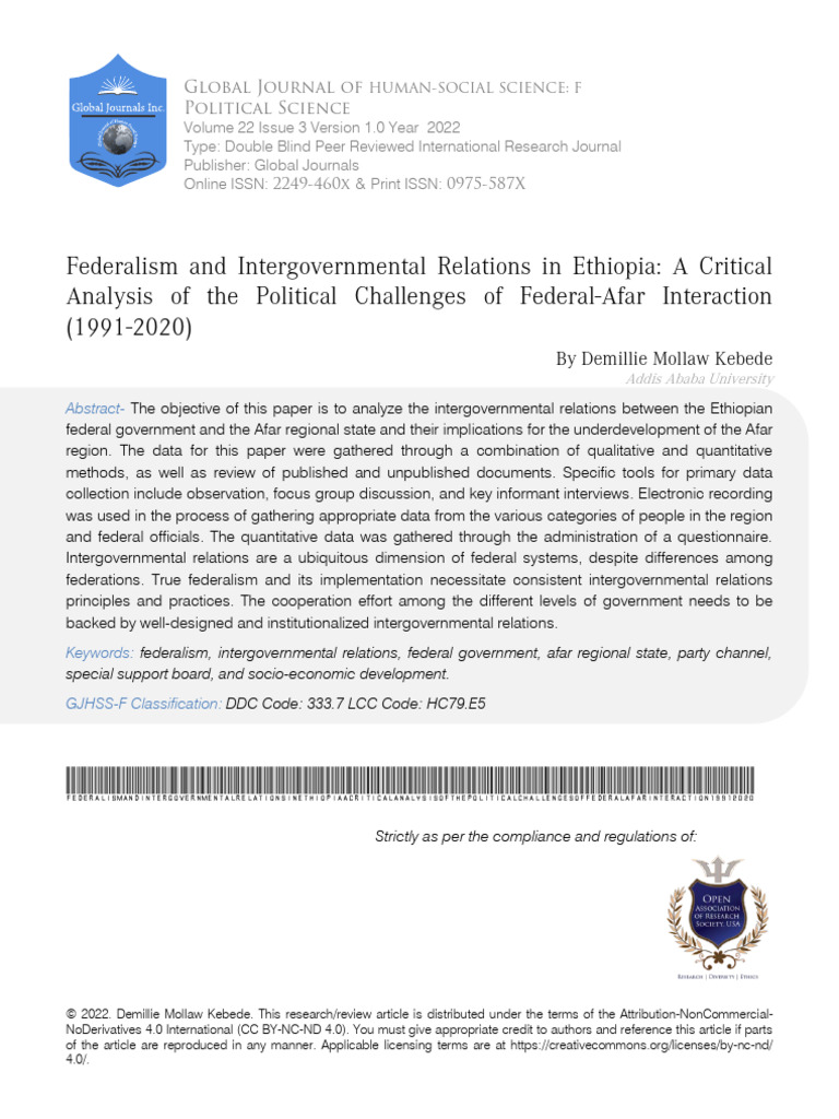 6 Federalism and Intergovernmental | PDF | Ethiopia | Political Science
