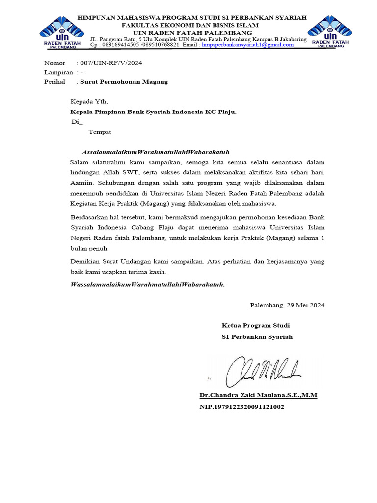 Surat Magang BSI(2) | PDF