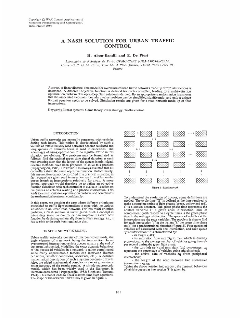 A Nash Solution For Urban Traffic Control - 1989 - IFAC Proceedings Volumes | PDF | Traffic ...
