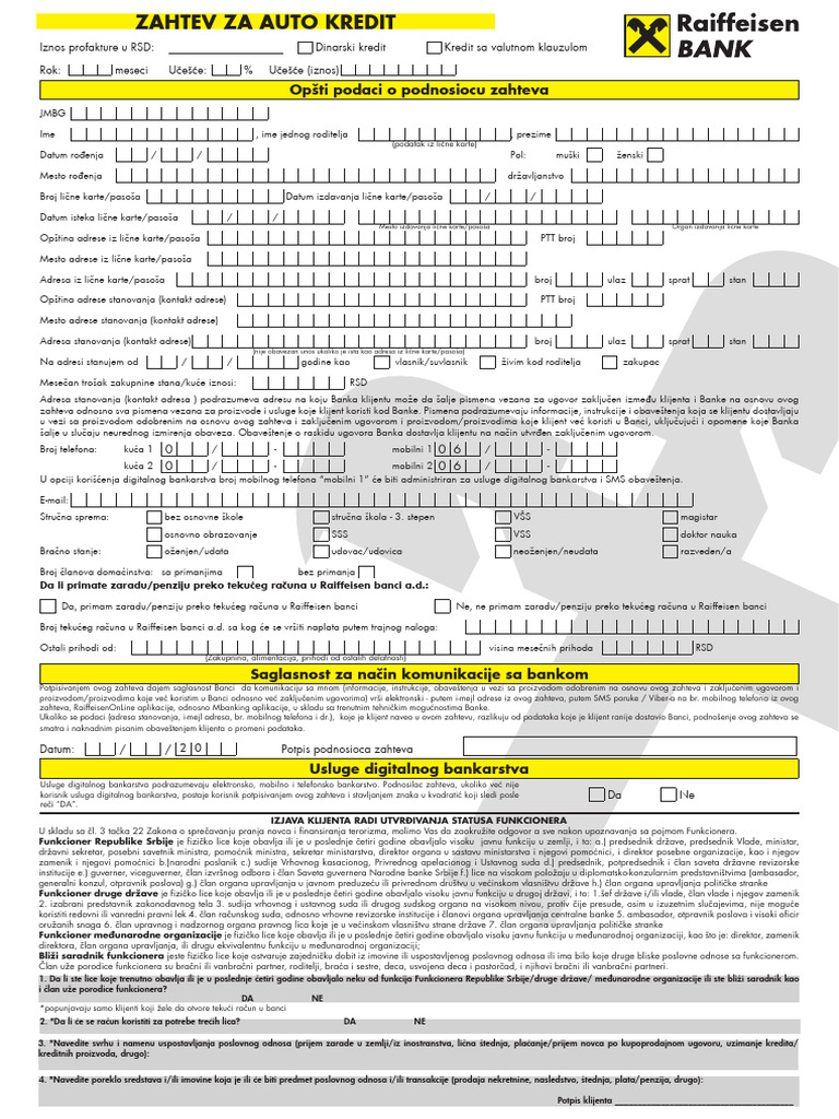 Dokumentacija Za Kredit Raiffeisen Bank | PDF
