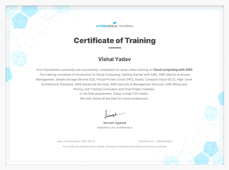 Cloud Computing With AWS Training - Certificate of Completion | PDF