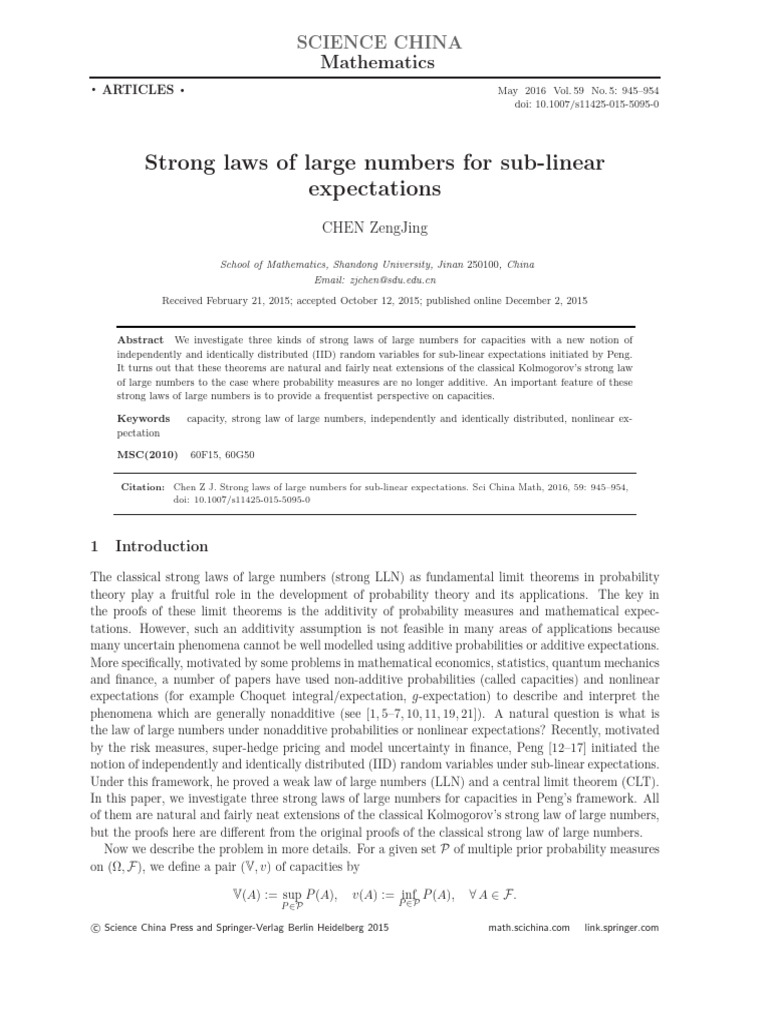 2016.chen ZengJing, Science China Mathematics | PDF | Expected Value | Mathematics
