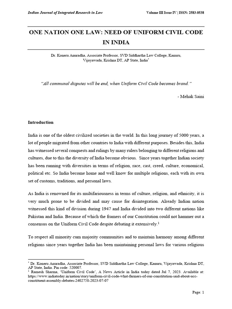 Uniform Civil Code: A Path to Equality | PDF | Justice | Crime & Violence