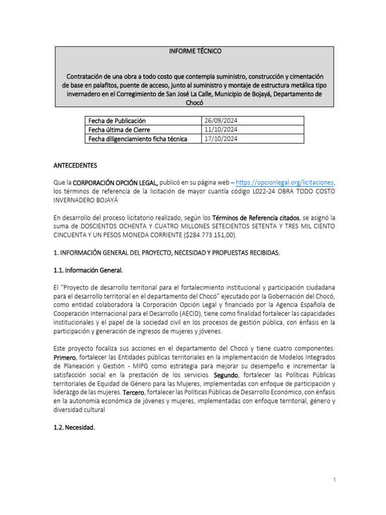 Informe TÃ©cnico Final Inverbadero Bojaya | PDF | Documento de identidad