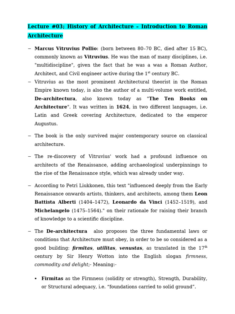 003-Lecture #03 History of Arch-INTRO TO ROMAN ARCHITECTURE | PDF