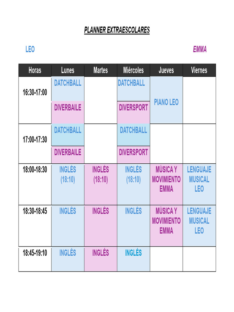 Plantilla_extraescolares | PDF
