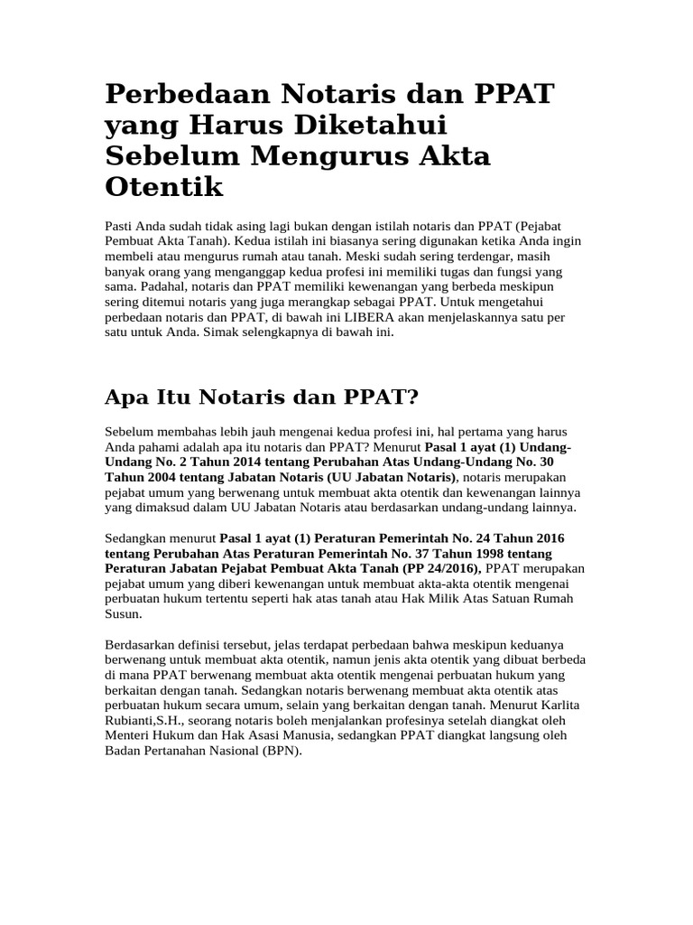 Perbedaan Notaris Dan PPAT Yang Harus Diketahui Se | PDF