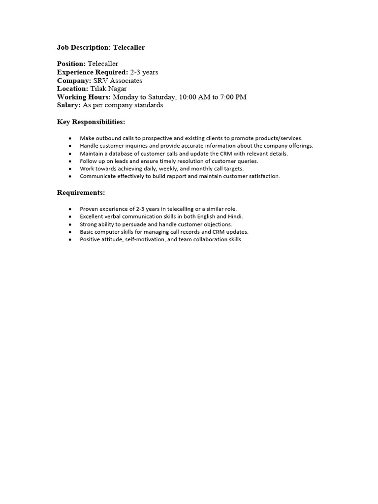 Telecaller SRV | PDF