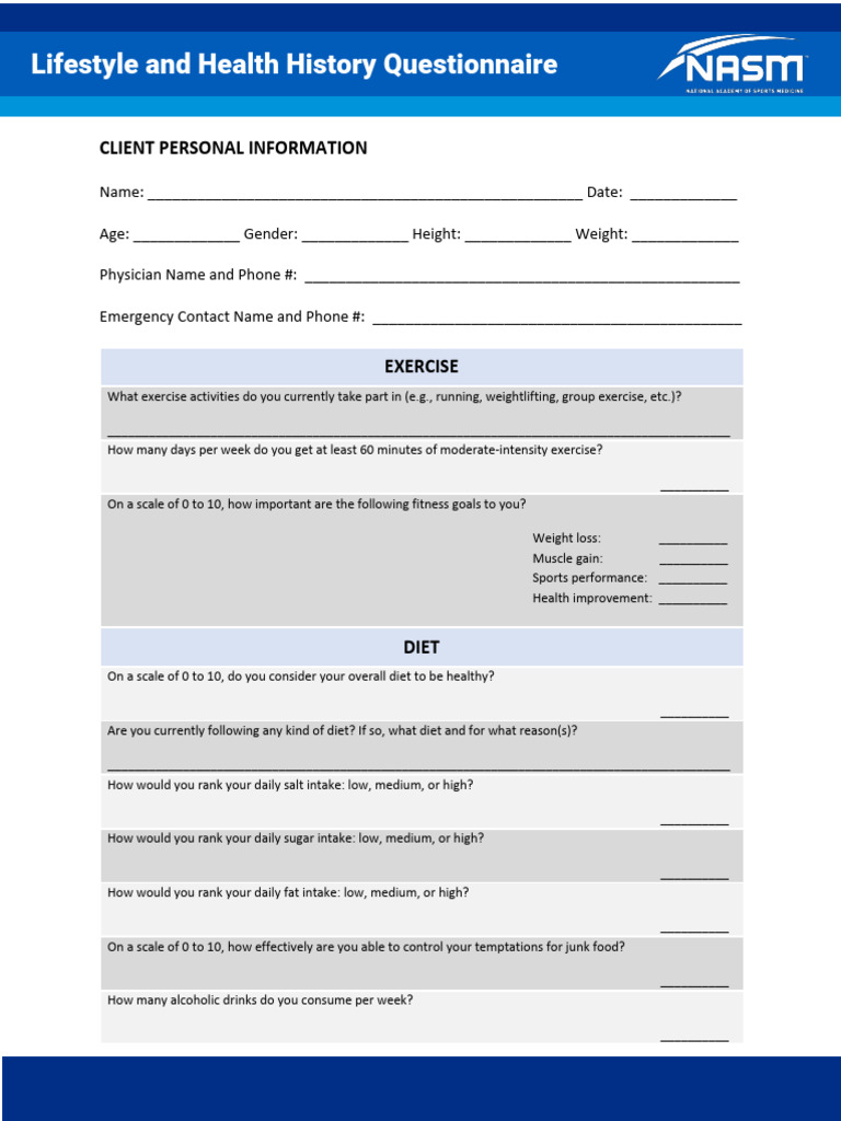 CPT7 - Lifestyle and Health History - Handout | PDF | Dieting | Chronic ...