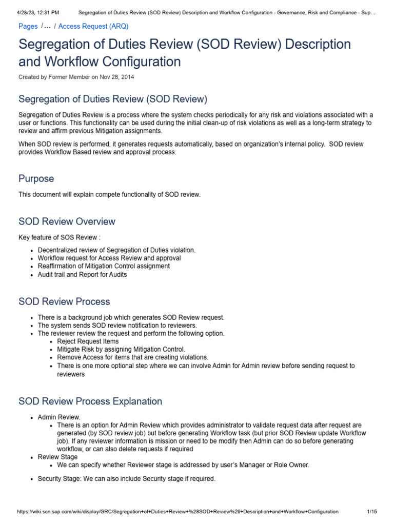 Segregation of Duties Review (SOD Review) Description and Workflow ...