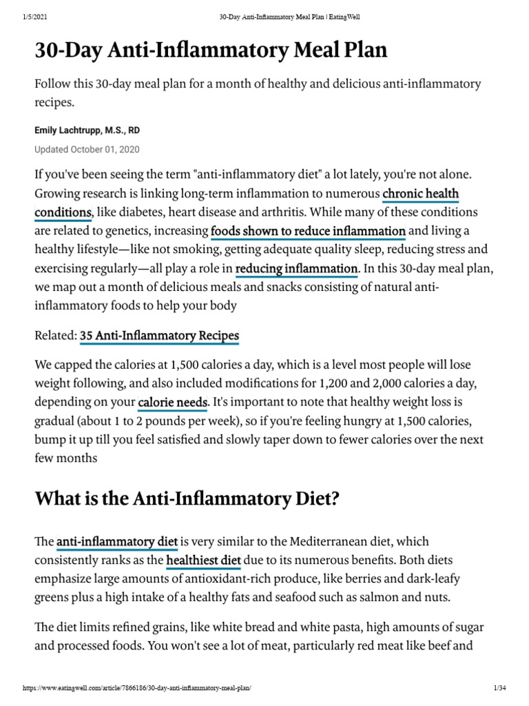 30-Day Anti-Inflammatory Meal Plan - EatingWell | PDF | Lunch | Dieting