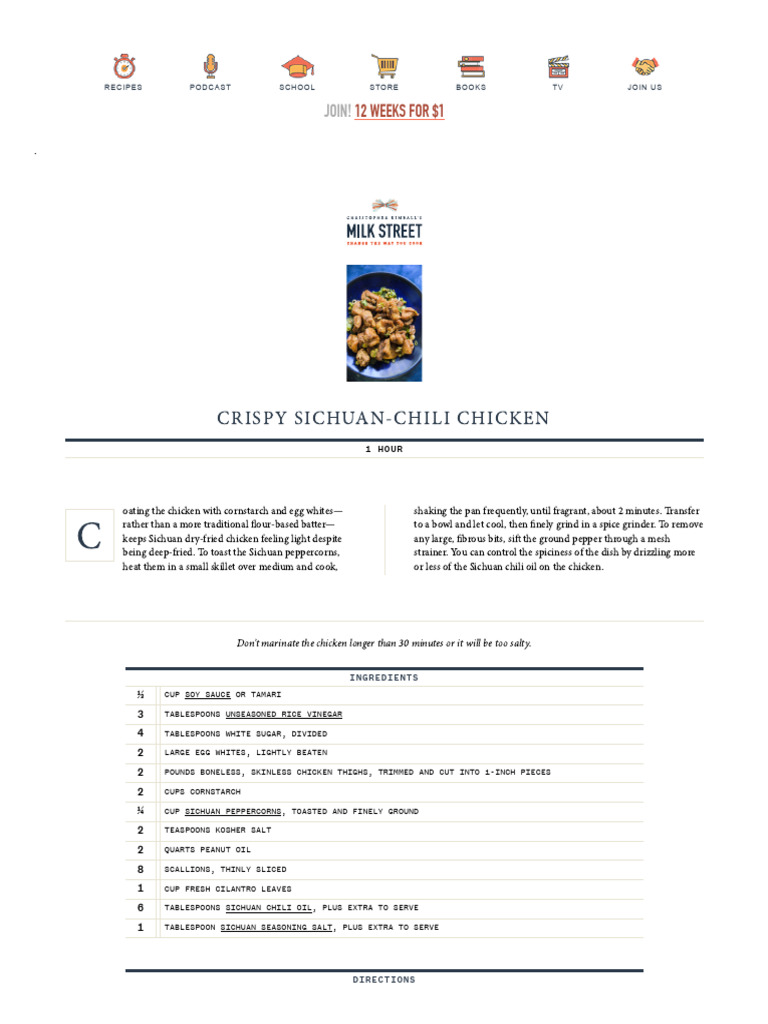 Crispy Sichuan-Chili Chicken - Christopher Kimball's Milk Street | PDF | Black Pepper | Foods