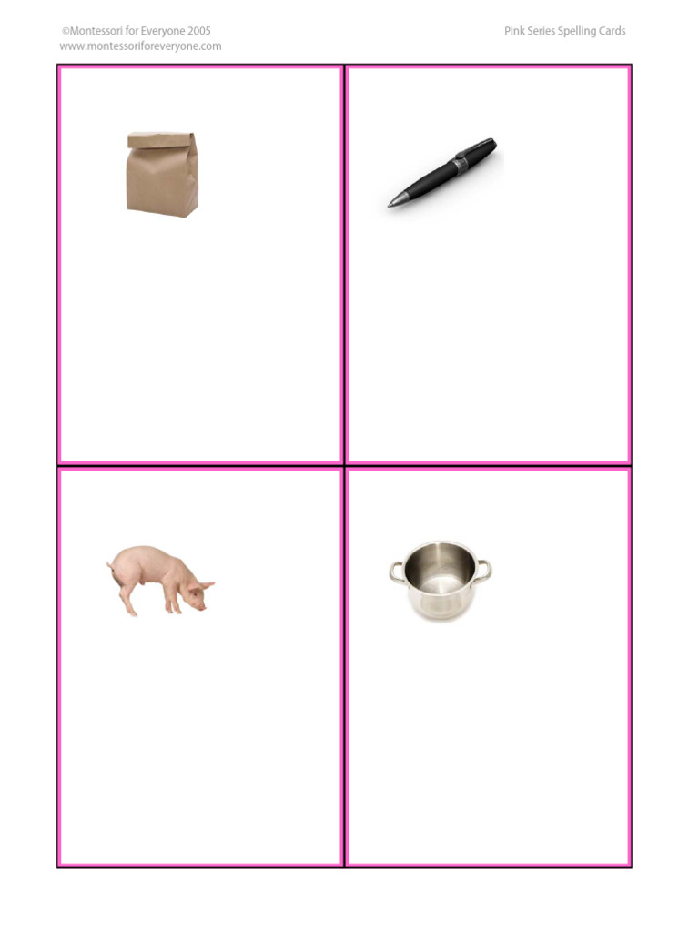 Montessori Pink Series Spelling Cards | PDF | Spelling | Lexicography