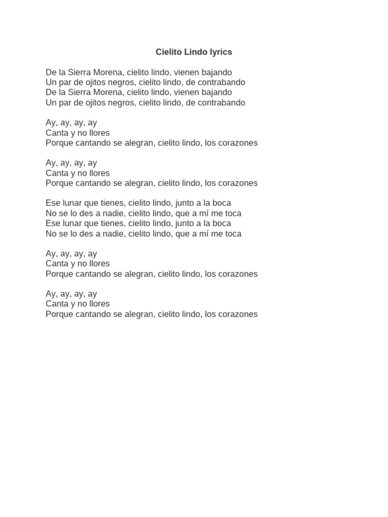 Cielito Lindo Lyrics | PDF
