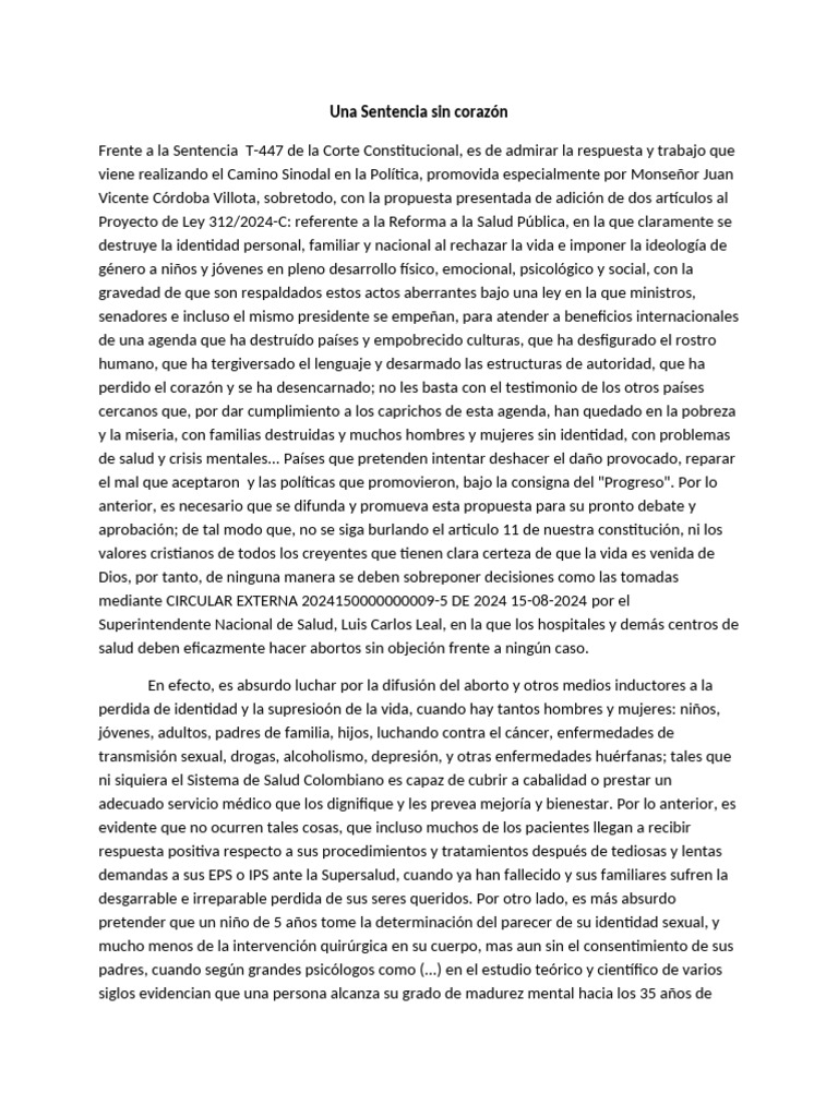 Frente A La Sentencia T 477 | PDF | Aborto | Adultos