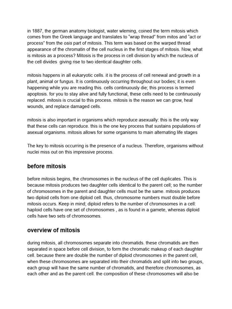 Anatomy Biologist Water Fleming Mitosis Essay | PDF | Mitosis | Meiosis
