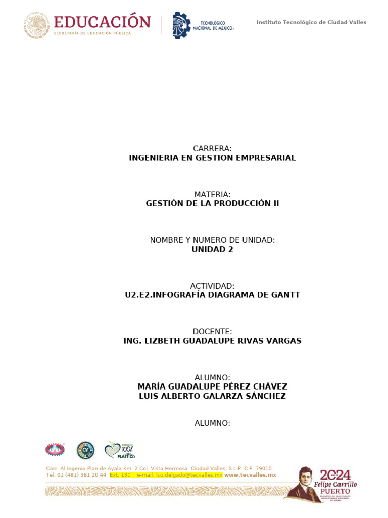 U2.e2.diagrama de Gantt-María Guadalupe Pérez Chávez-21690639 | PDF