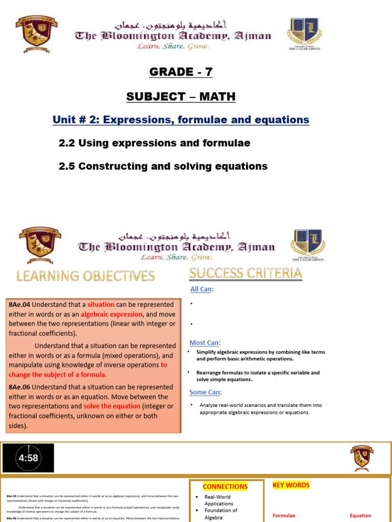 Grade 7 Math: Expressions & Equations | PDF | Equations | Integer