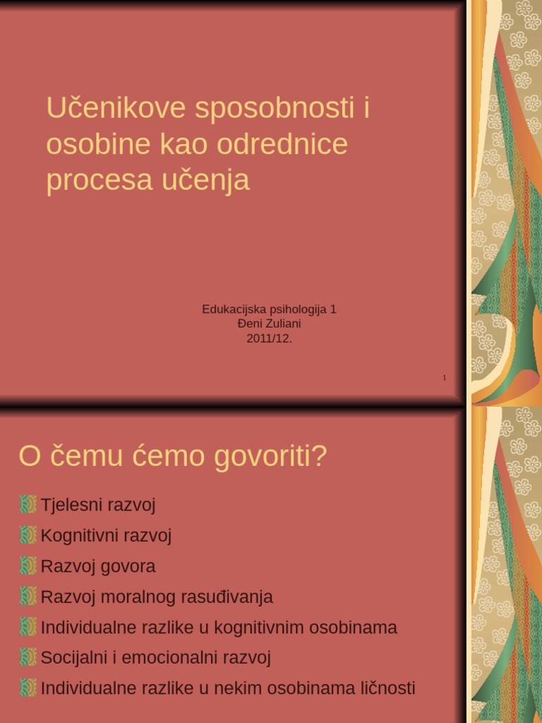 7.ucenikove Sposobnosti I Osobine Kao Odrednice Procesa Ucenja | PDF