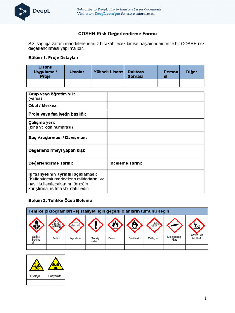COSHH Risk Assessment Form 3 TR | PDF