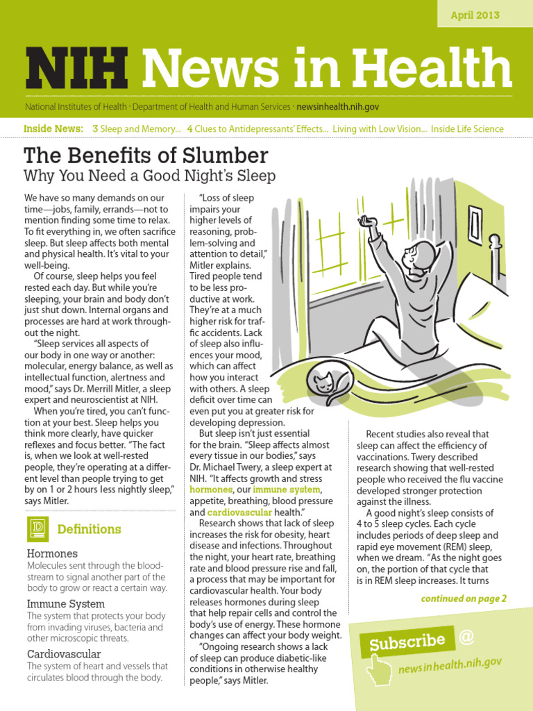 The Benefits of Slumber From NIH | PDF | Sleep | Sleep Apnea