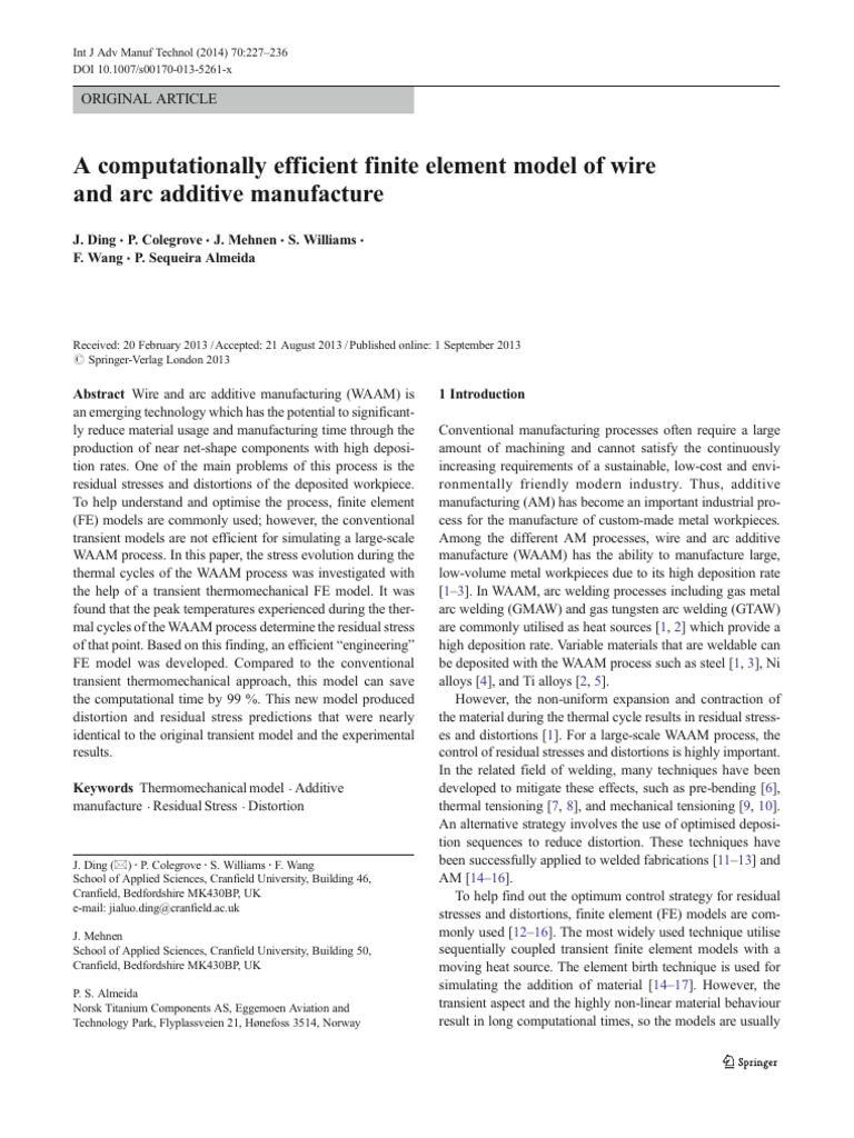 A Computationally Efficient Finite Element Model of WAAM | PDF | Stress (Mechanics) | Fracture ...