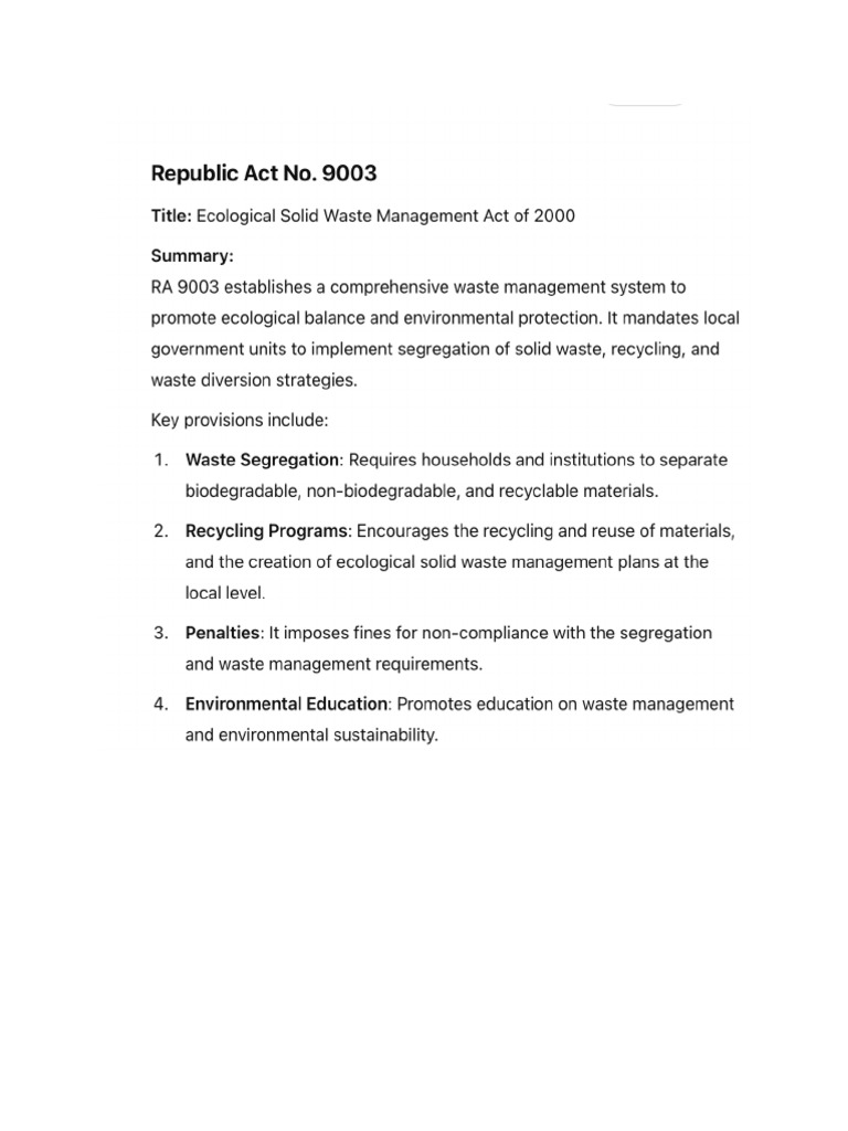 Republic Act No. 9003 | PDF
