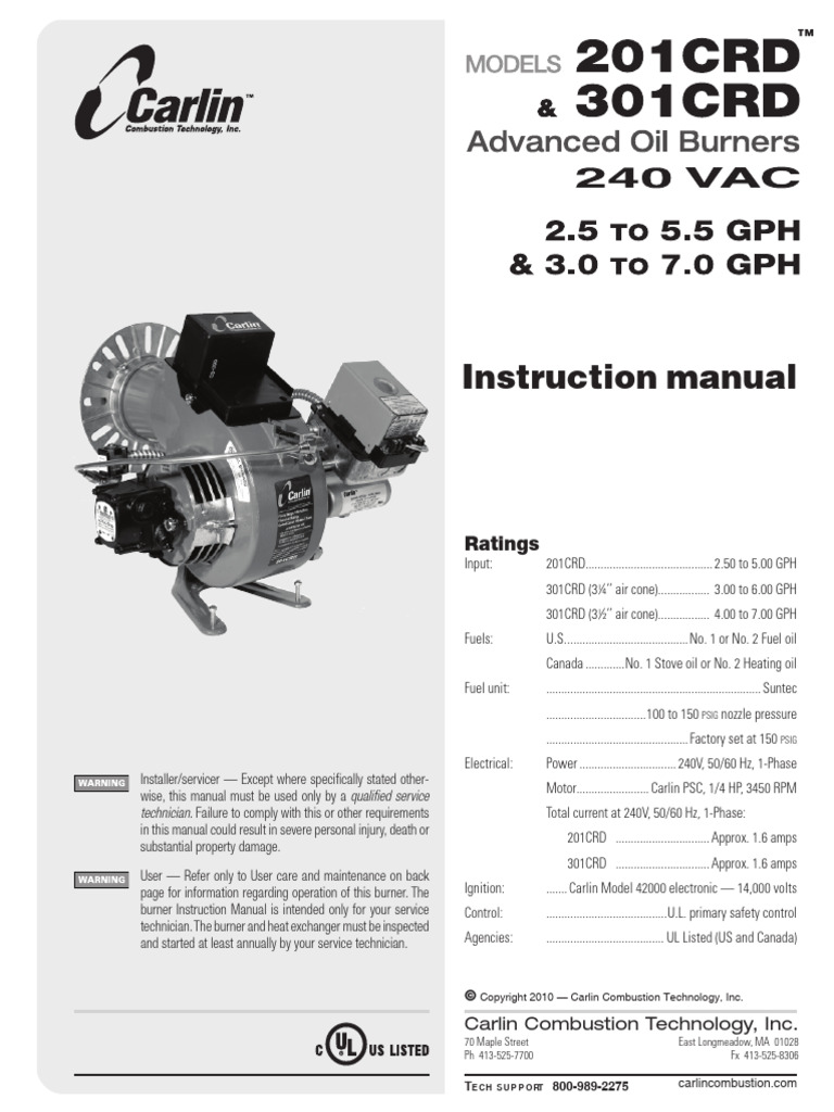 Manual Quemador CARLIN 301 CRD | PDF | Chimney | Pump