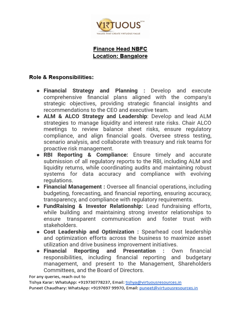 Finance Head NBFC | PDF | Regulatory Compliance | Financial Statement