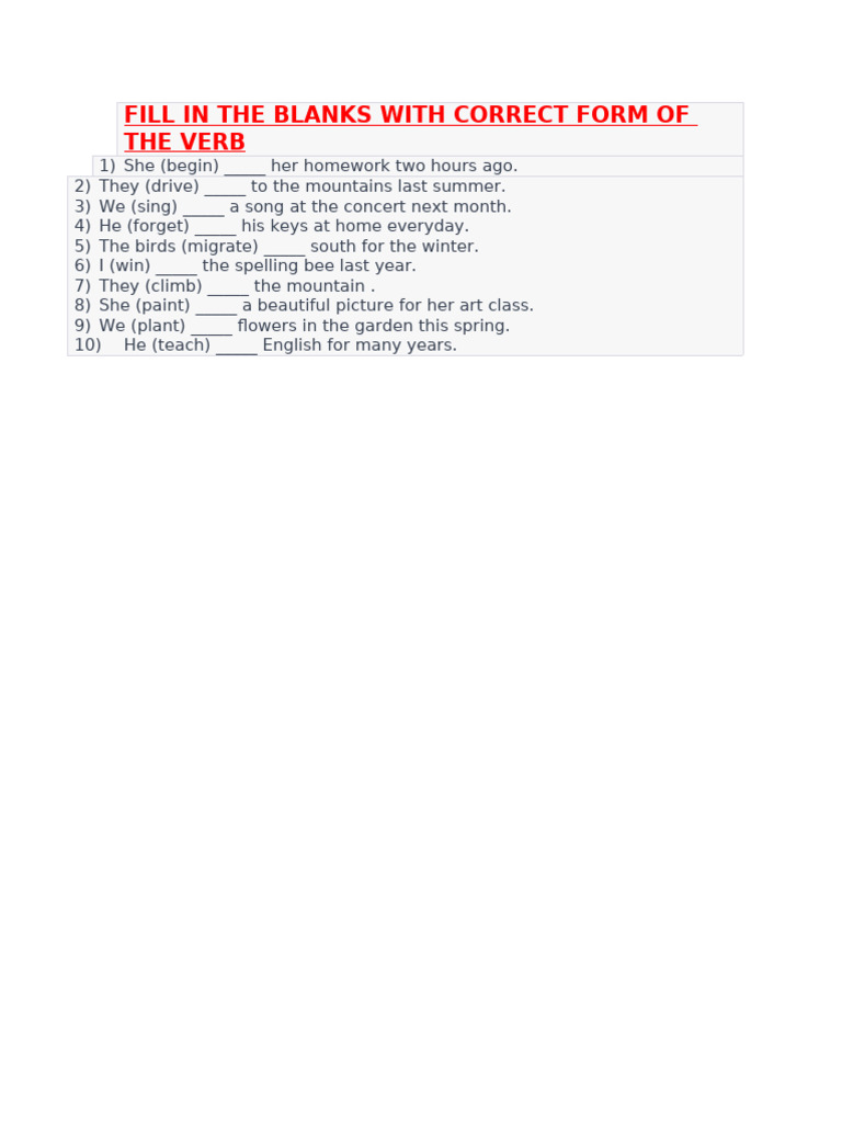 Fill in the Blanks with Verbs | PDF