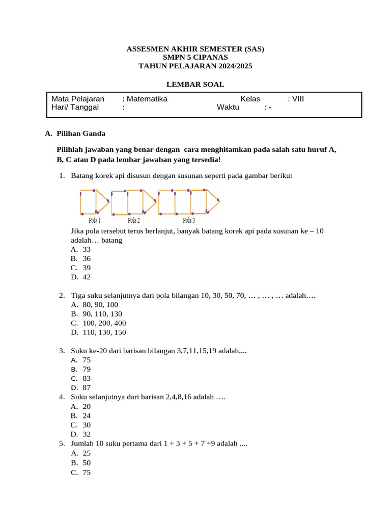 Soal ASas MTK Kelas 8 2024 | PDF