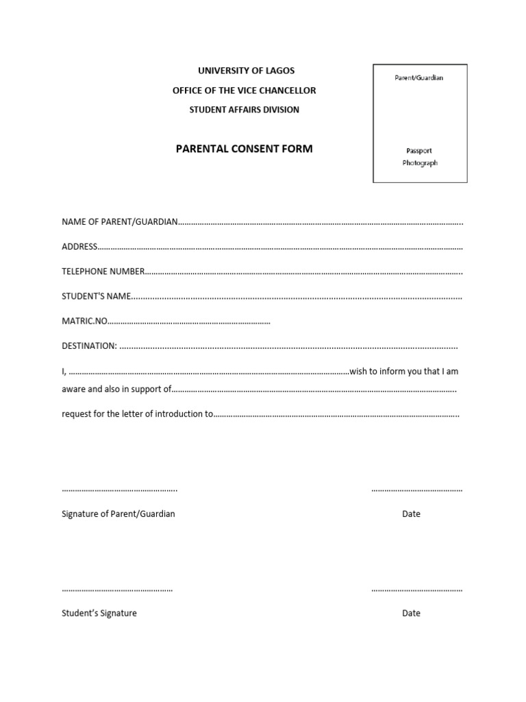 Parental Consent Form - University of Lagos | PDF