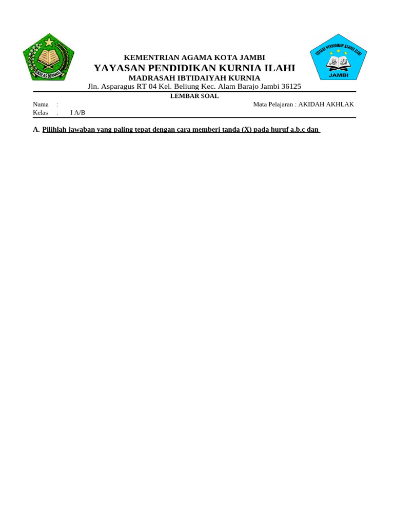 SOAL Akidah Akhlak SMTR 2 | PDF