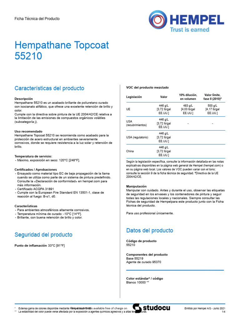 Hempathane Topcoat 55210 | PDF | Condensación | Humedad